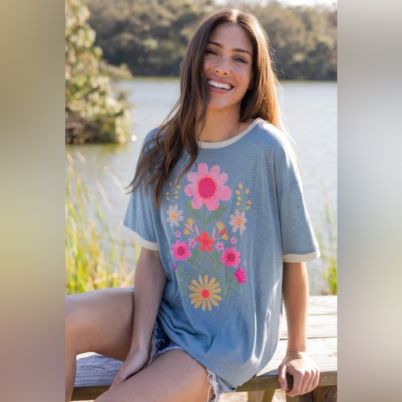 NATURAL LIFE | Tops | Natural Life Ringer Oversized Tee Shirt Blue Folk ...